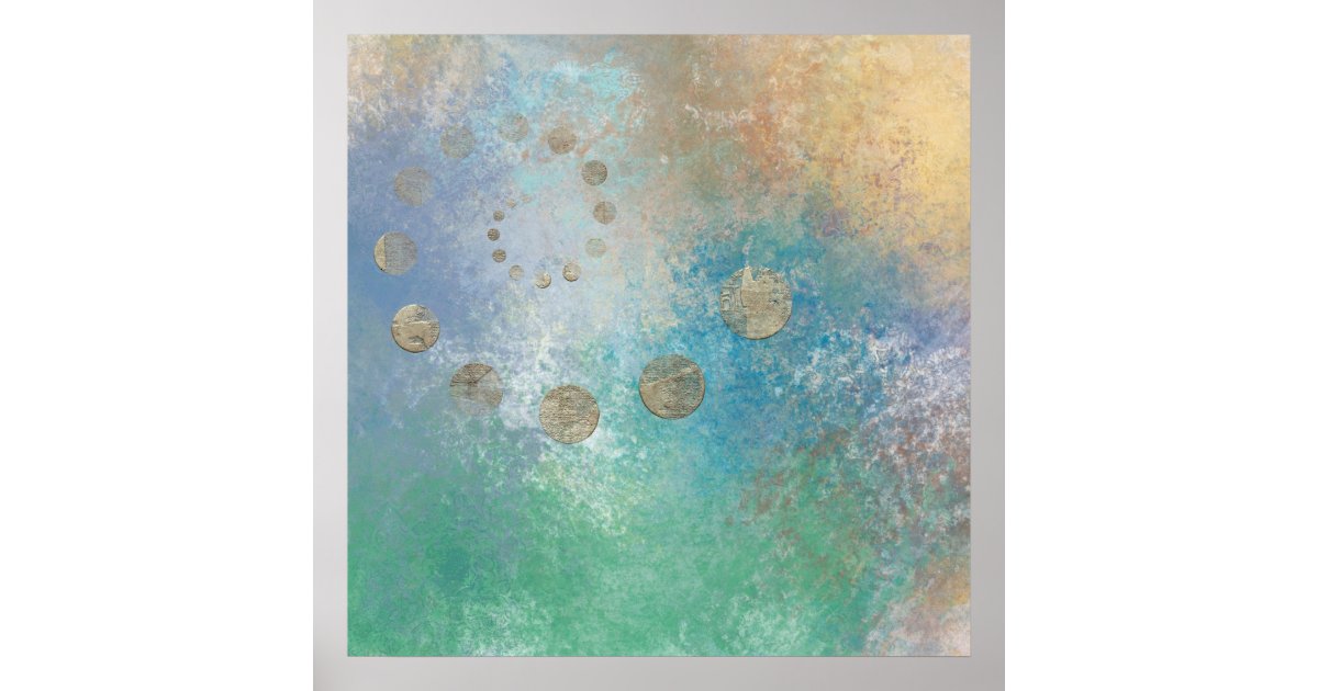 Coastal Grunge | Blue and Green Watercolor Gold Poster | Zazzle