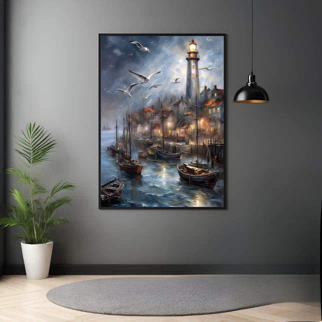 Coastal Lighthouse at Twilight Nautical Art Poster | Zazzle