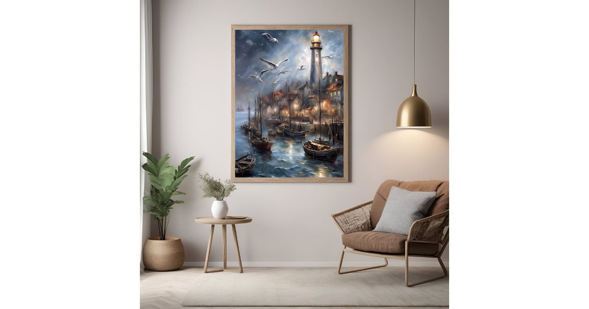 Coastal Lighthouse at Twilight Nautical Art Poster | Zazzle