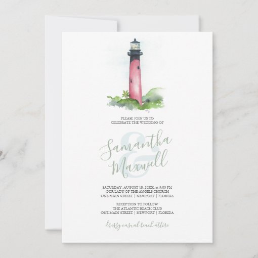 Coastal Lighthouse Watercolor Wedding Invitation | Zazzle
