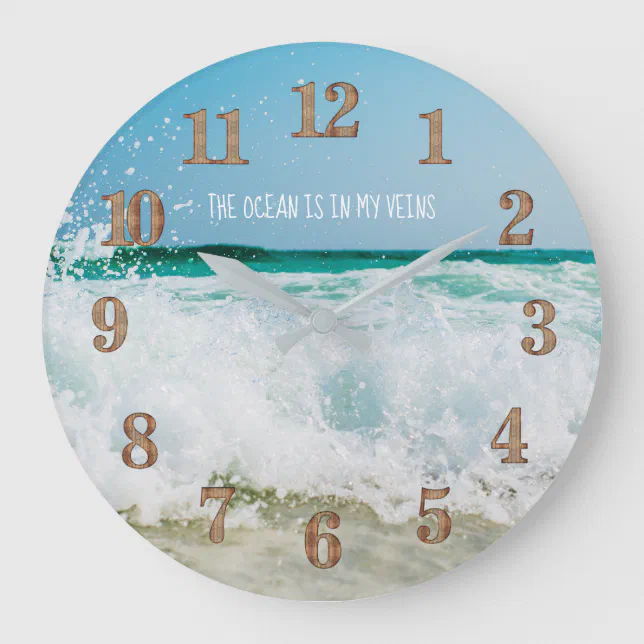 Coastal Living Surfers Ocean Sea Life Quote Custom Large Clock | Zazzle