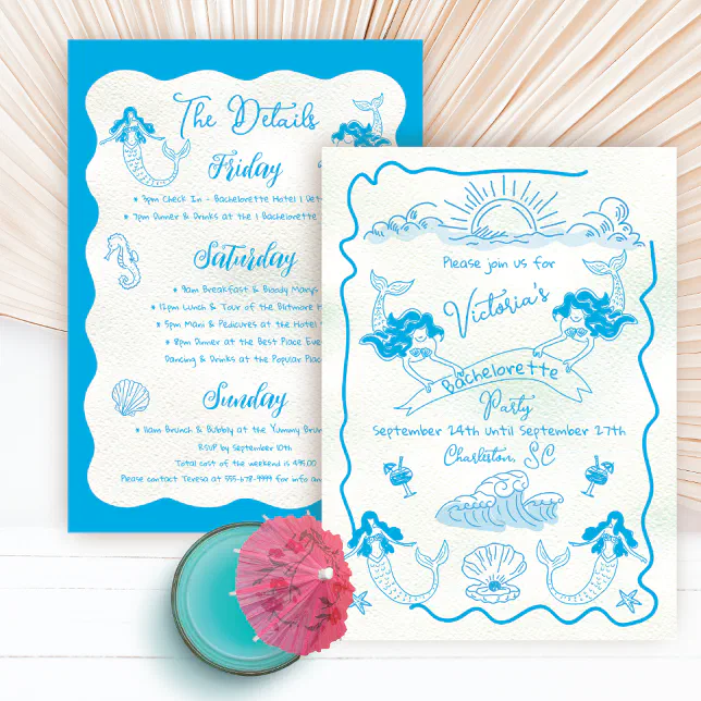 Coastal Mermaid Bachelorette Beach Weekend Invitation | Zazzle