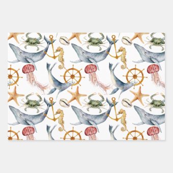 Coastal, Nautical Beach Matching Designs Wrapping Paper Sheets | Zazzle