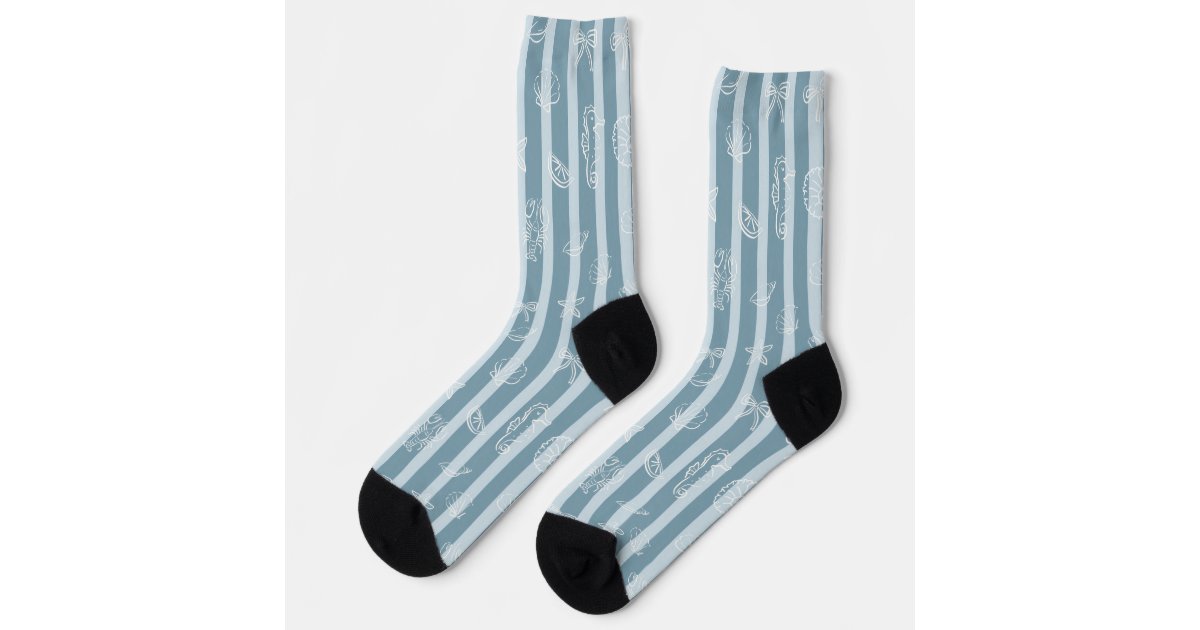 Coastal Nautical Pattern | Blue Sea Shell & Seahor Socks | Zazzle