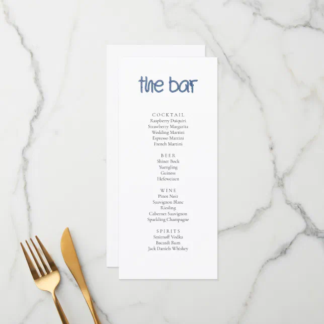 Coastal Nautical Wedding Drinks Bar Menu Cards | Zazzle