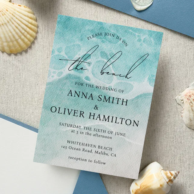 Coastal Ocean Beach Summer Modern Wedding Invitation | Zazzle