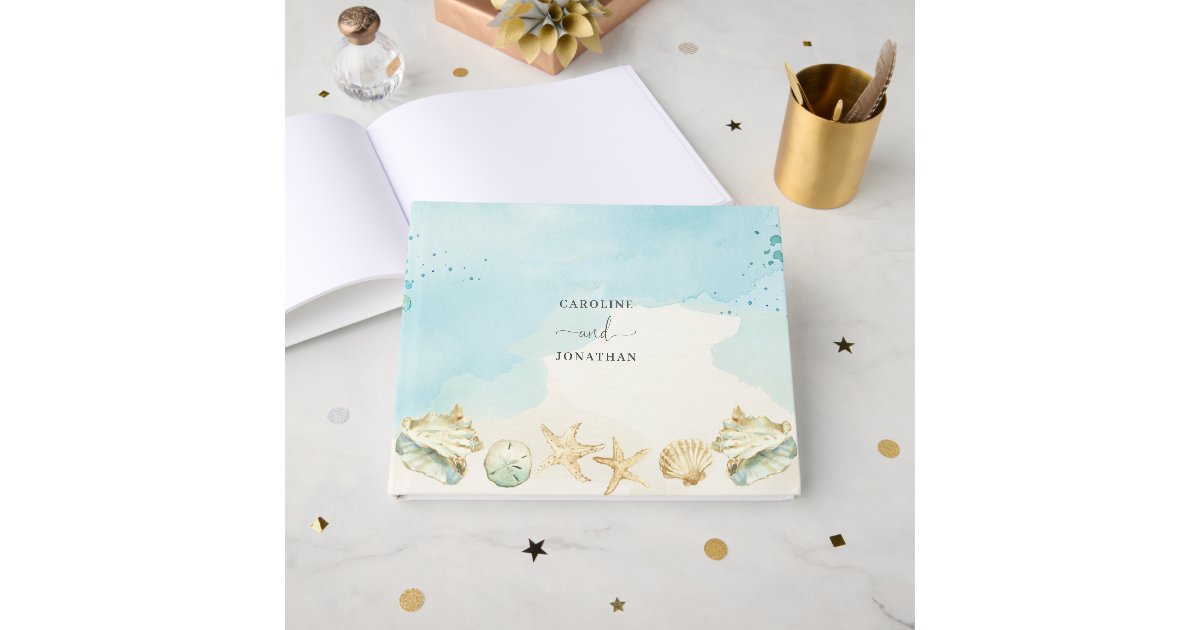 Coastal Ocean Shells Destination Beach Wedding Guest Book | Zazzle