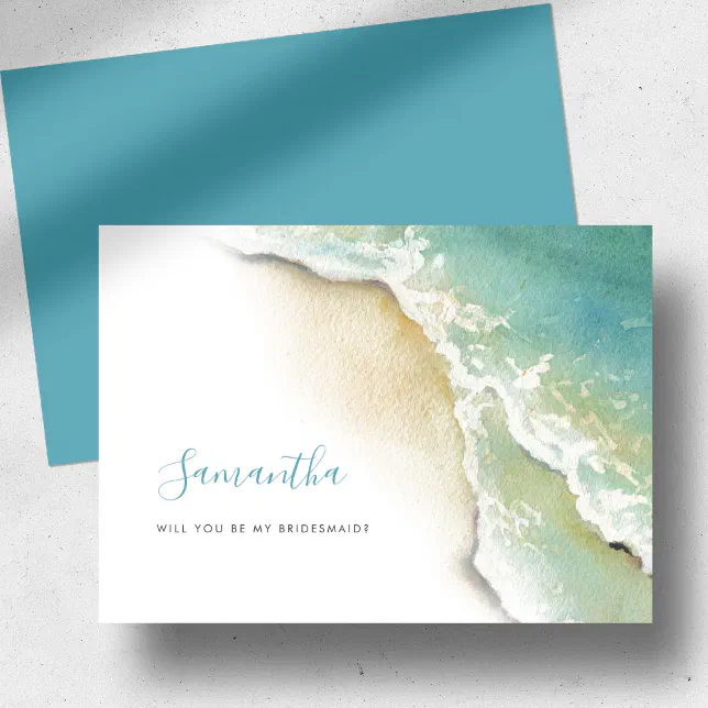 Coastal Ocean Waves Watercolor Bridesmaid Cards | Zazzle