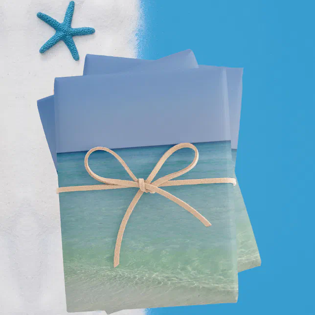 Coastal Photo Pretty Blue Ocean Scenic Seaside Wrapping Paper Sheets ...