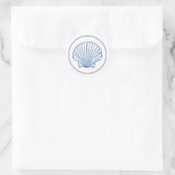 Coastal Preppy Blue and White Scallop Shell Classic Round Sticker | Zazzle