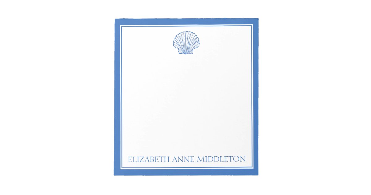 Coastal Preppy Blue and White Shell Personalized Notepad | Zazzle