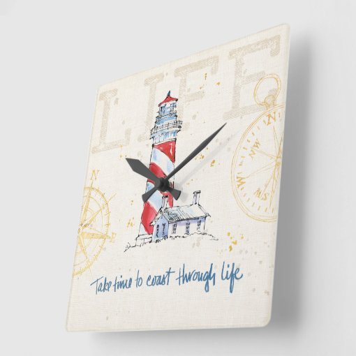 Coastal Quote | Take Time To Coast Through Life Square Wall Clock | Zazzle