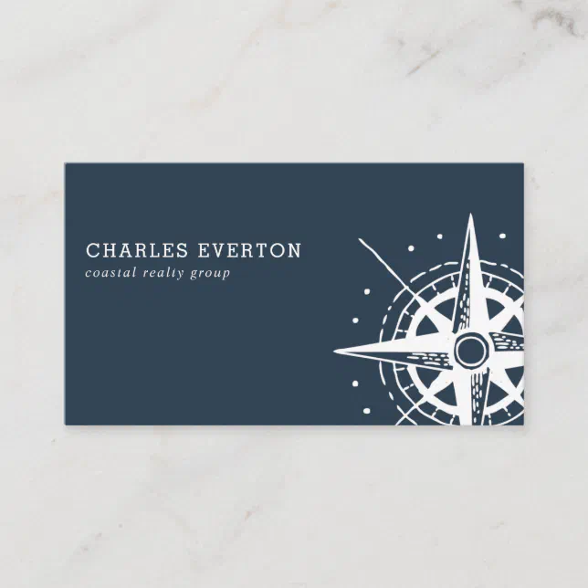 Coastal Real Estate Nautical Themed Compass Navy Business Card | Zazzle