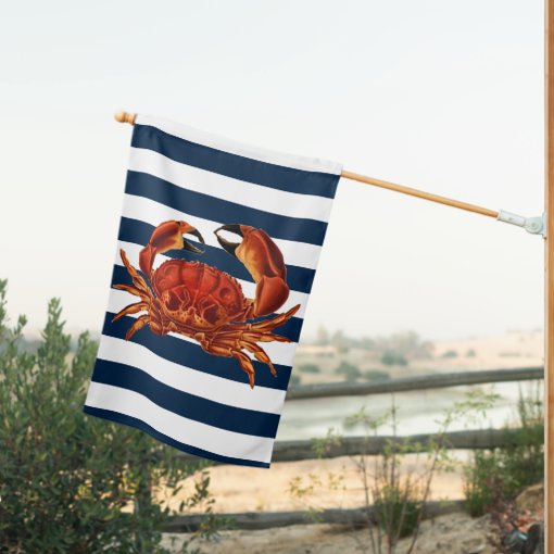 Coastal Red Crab Nautical Stripes House Flag | Zazzle
