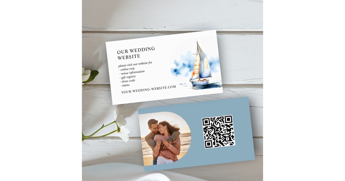 Coastal Sailboat Wedding Website and QR Code Enclosure Card | Zazzle