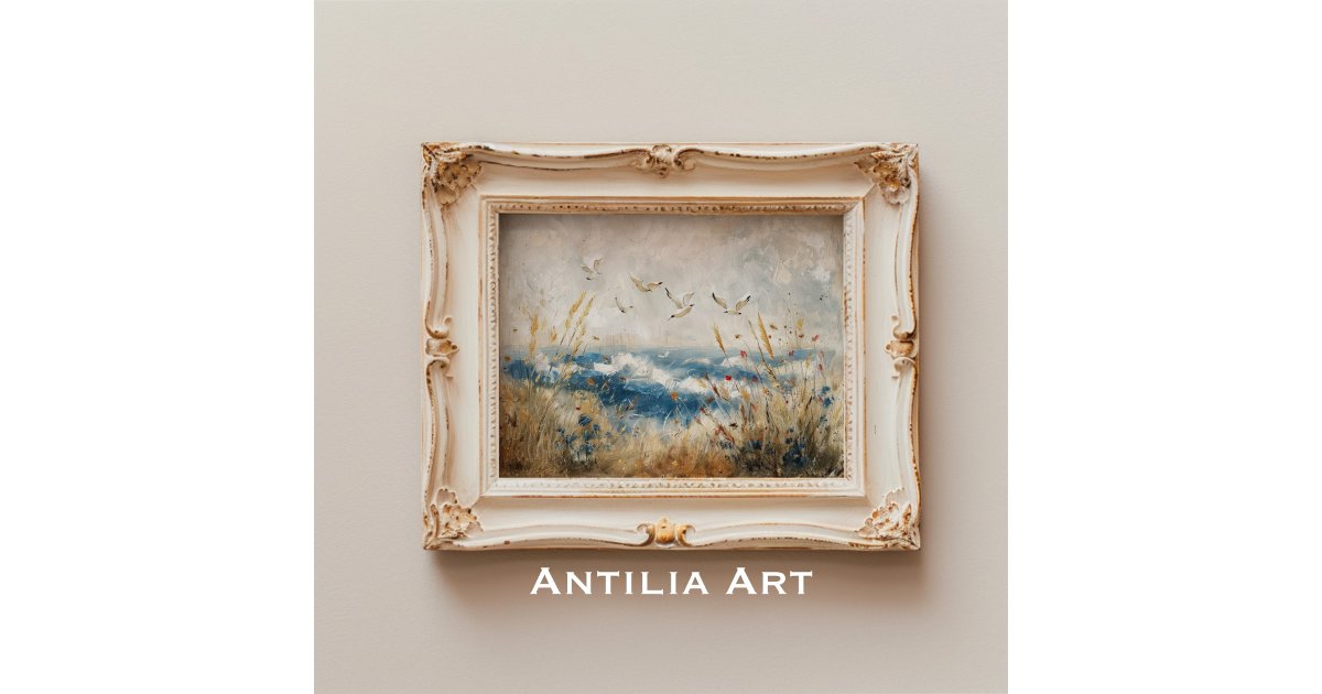 Coastal Scene with Birds Nautical Rustic Vintage Poster | Zazzle