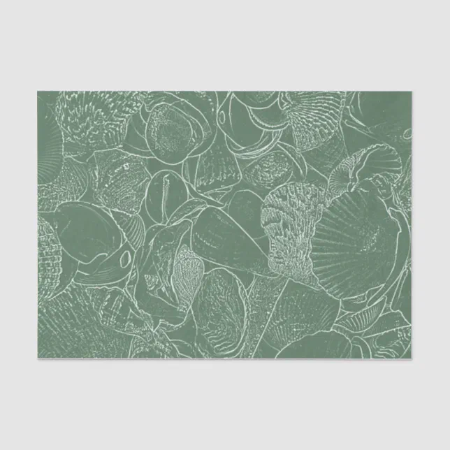 Coastal Sea Shell Beach Green White Decoupage Tissue Paper | Zazzle