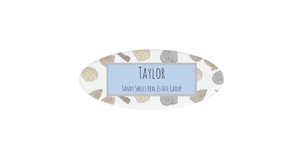 Coastal Sea Shells Employee Name Tag | Zazzle
