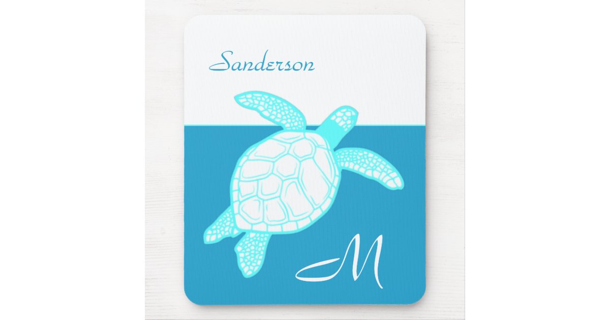 Coastal Sea Turtle Blue Teal White Mouse Pad | Zazzle