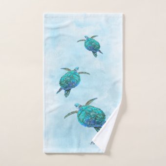 Coastal Sea Turtle Ocean Aqua Blue Bath Towel Set | Zazzle