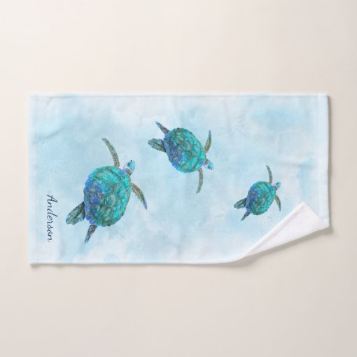 Coastal Sea Turtle Ocean Aqua Blue Bath Towel Set | Zazzle