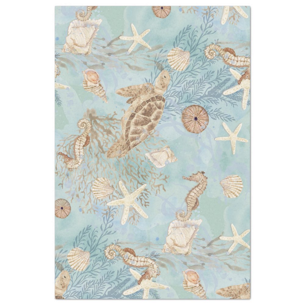 Coastal Sea Turtle Starfish Seahorse Decoupage Tissue Paper sold by ...