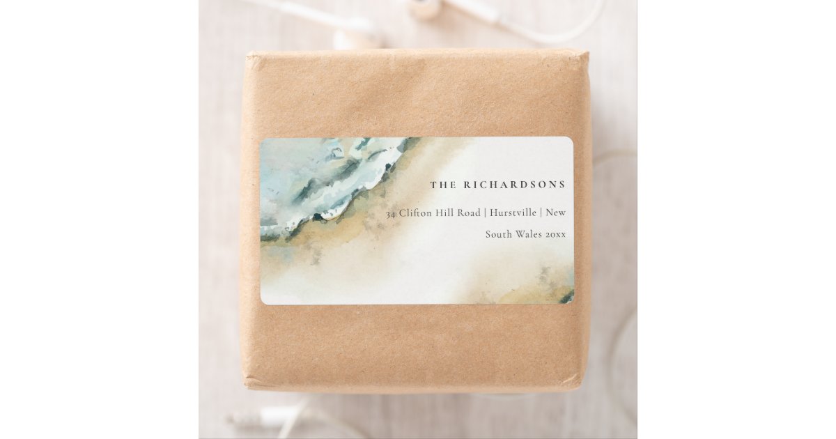 Coastal Sea Waves Sand Beach Nautical Address Label | Zazzle
