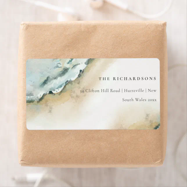 Coastal Sea Waves Sand Beach Nautical Address Label | Zazzle