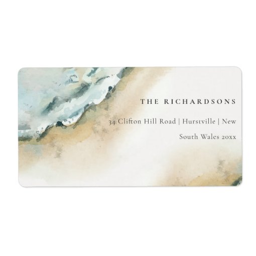 Coastal Sea Waves Sand Beach Nautical Address Label | Zazzle