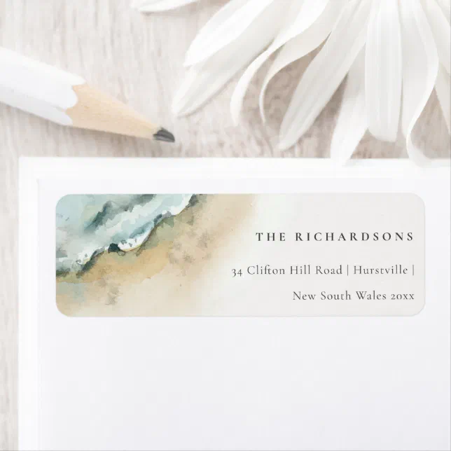 Coastal Sea Waves Sand Beach Nautical Address Label | Zazzle