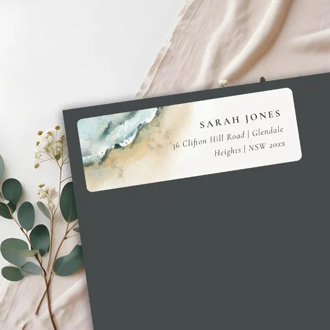 Coastal Sea Waves Sand Beach Nautical Address Label | Zazzle