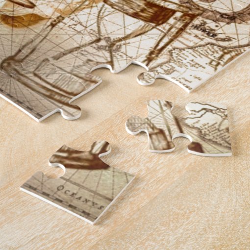 Coastal seahorse seashell Nautical Map Jigsaw Puzzle | Zazzle