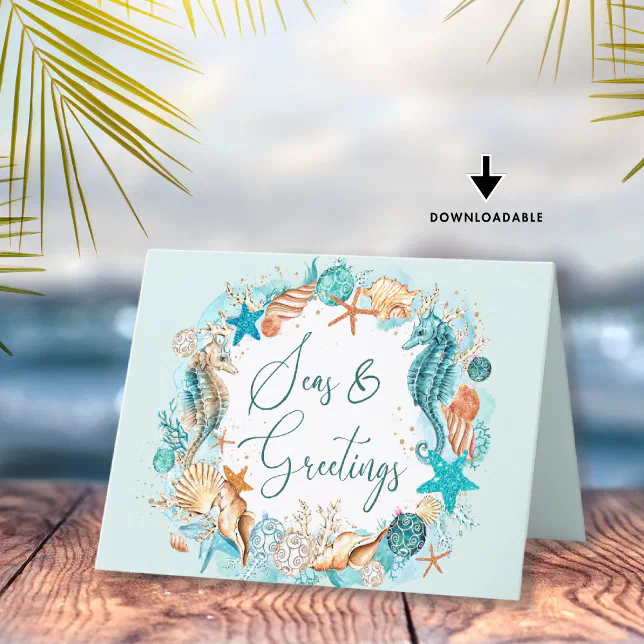 Coastal SEAS & GREETINGS Seahorse Shells Holiday Card | Zazzle