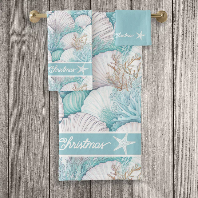 Coastal Seashell & Coral Pattern#3 ID1009 Bath Towel Set | Zazzle