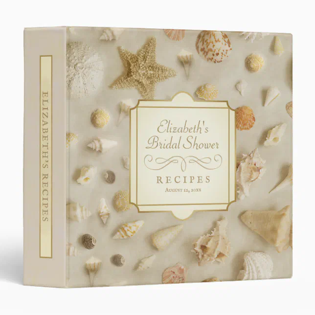Coastal Seashell Starfish Bridal Shower Recipe 3 Ring Binder | Zazzle