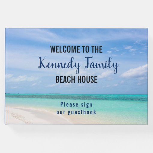 Coastal Seaside Family Name Beach House Welcome Guest Book | Zazzle