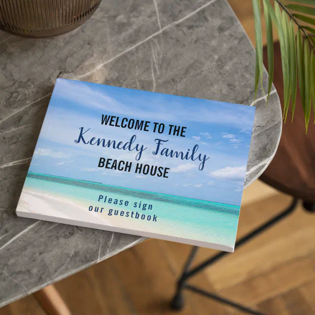 Coastal Seaside Family Name Beach House Welcome Guest Book | Zazzle