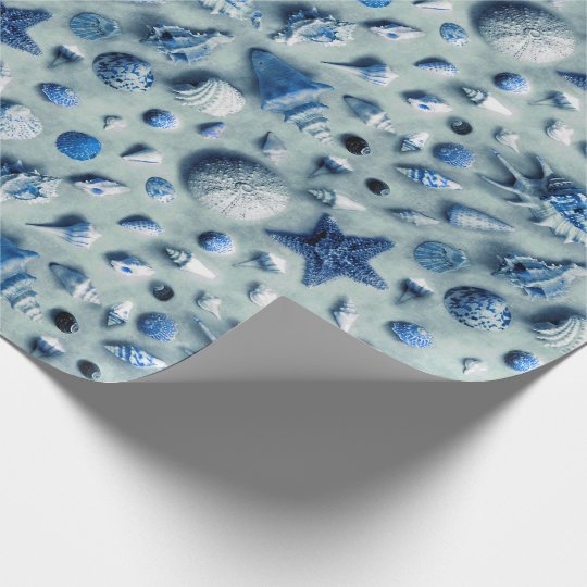 Coastal Starfish and Seashells Beach Photo Indigo Wrapping Paper ...