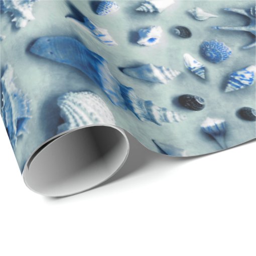 Coastal Starfish and Seashells Beach Photo Indigo Wrapping Paper | Zazzle