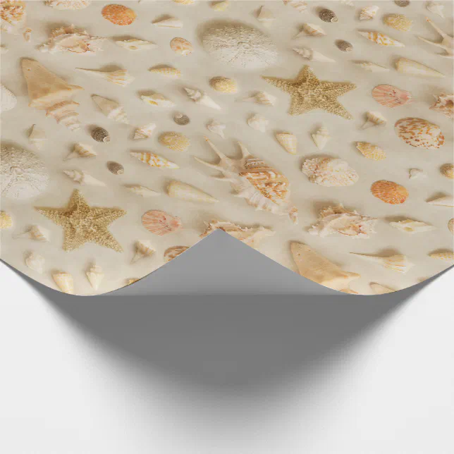 Coastal Starfish and Seashells Beach Photo Wrapping Paper | Zazzle
