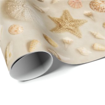 Coastal Starfish and Seashells Beach Photo Wrapping Paper | Zazzle