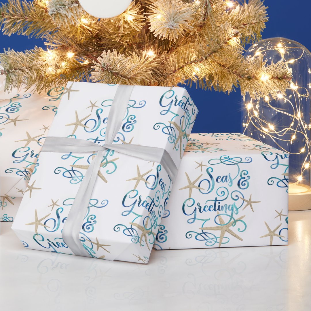 Coastal Tropical Christmas SEAsons Greetings Wrapping Paper | Zazzle