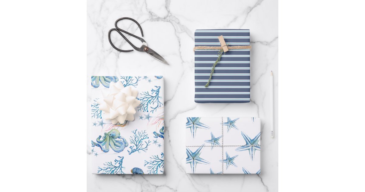 Coastal Under The Sea Watercolor Wrapping Paper Sheets | Zazzle