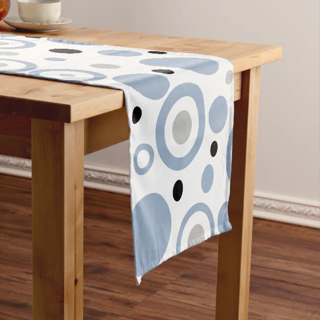 Coastal Vibe Slate Blue Geometric Circles Short Table Runner | Zazzle