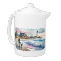 Coastal Walk to Lighthouse at Sunset Teapot | Zazzle