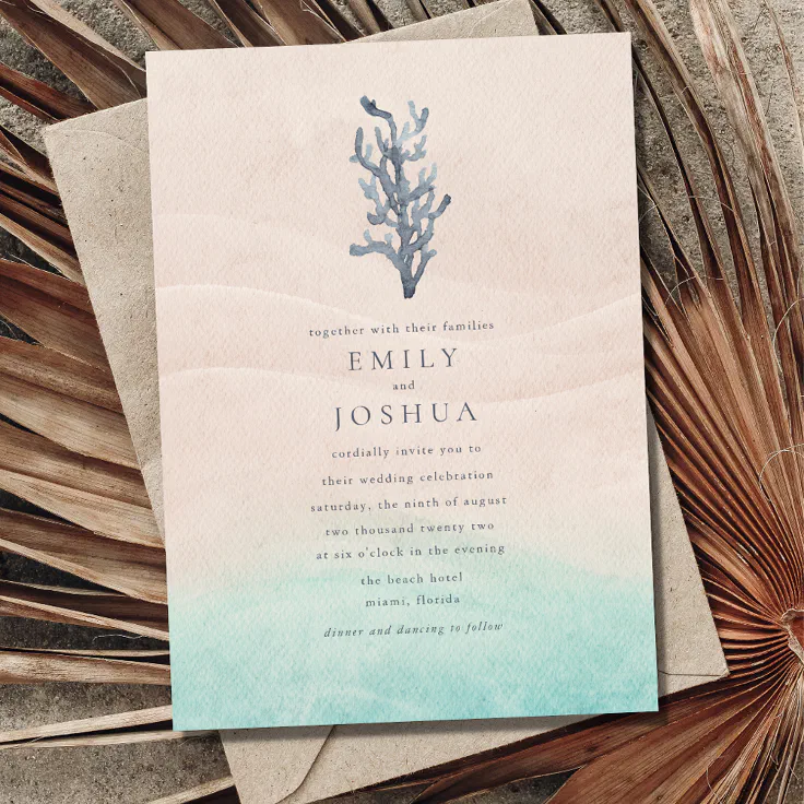 Coastal Watercolor Beach Wedding Invitation | Zazzle