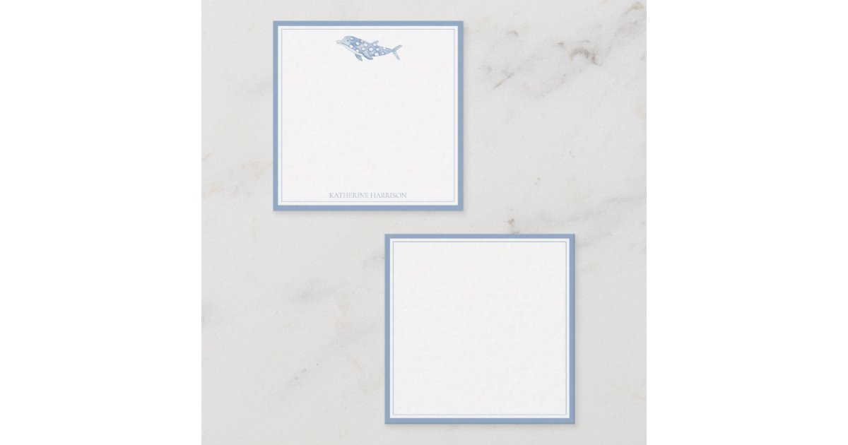 Coastal Watercolor Blue Polka Dot Dolphin Note Card | Zazzle