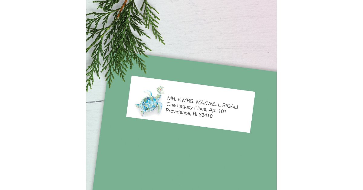 Coastal Watercolor Sea Turtle Address Labels | Zazzle
