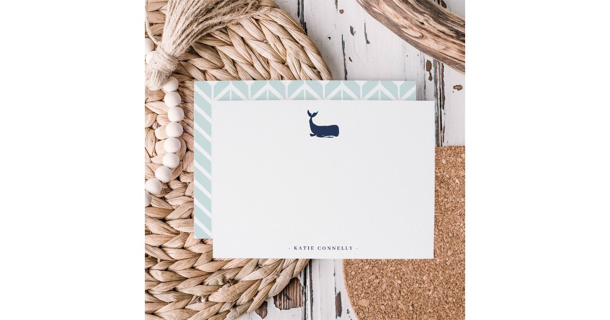 Coastal Whale Personalized Stationery Flat Note Card | Zazzle