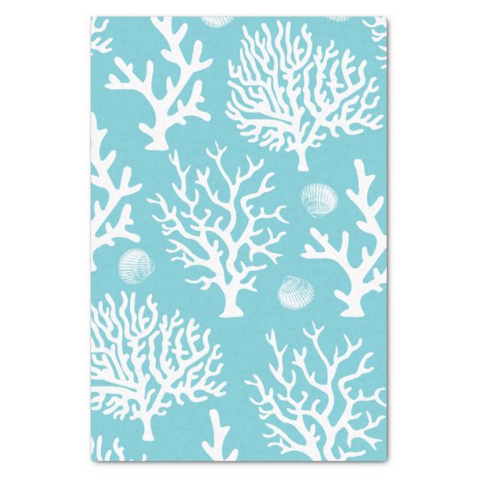 Coastal White Corals & Seashells Blue Tissue Paper | Zazzle.com